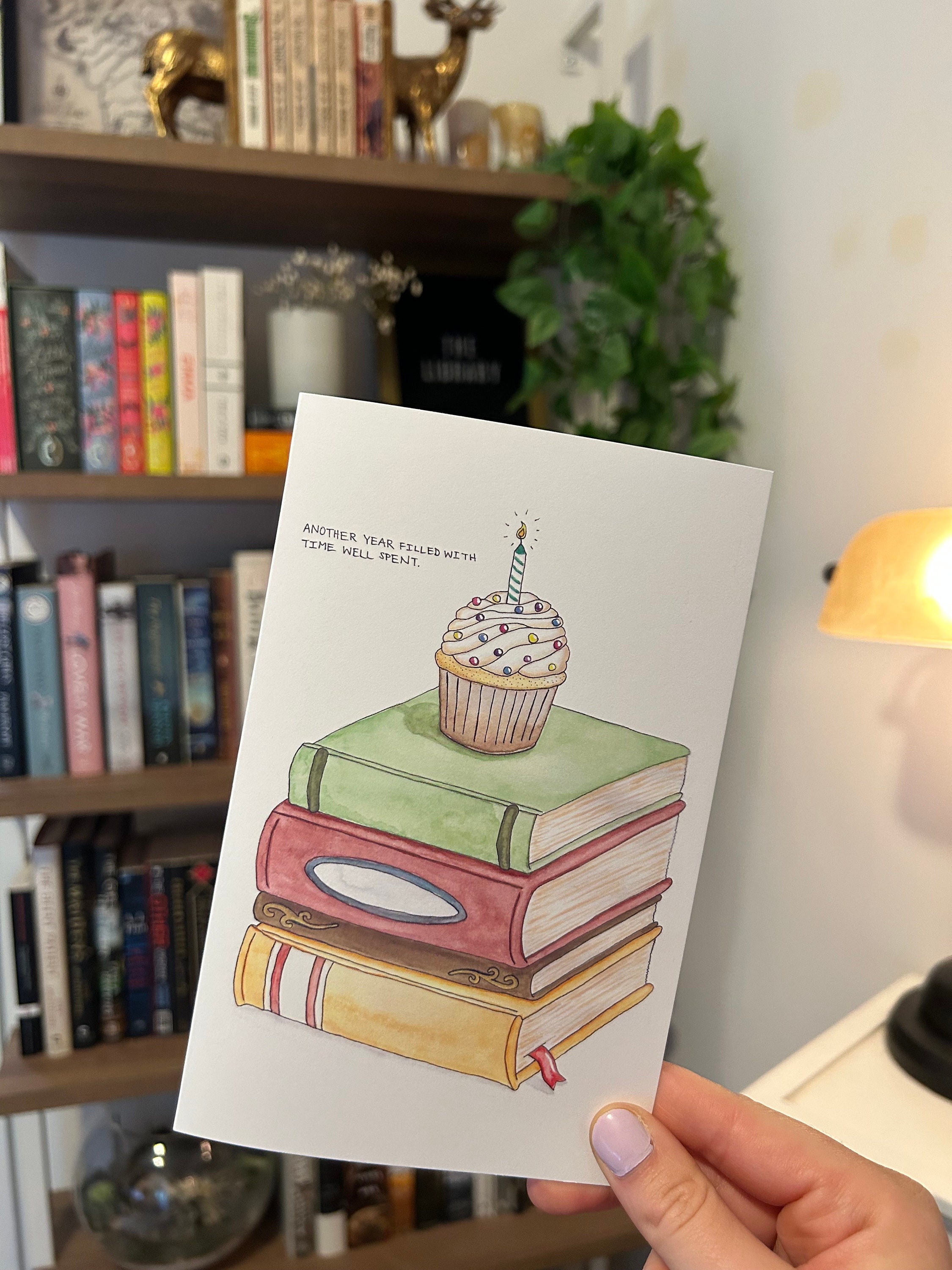 Book Lover Birthday Card | Greeting Card | Watercolor - Etsy