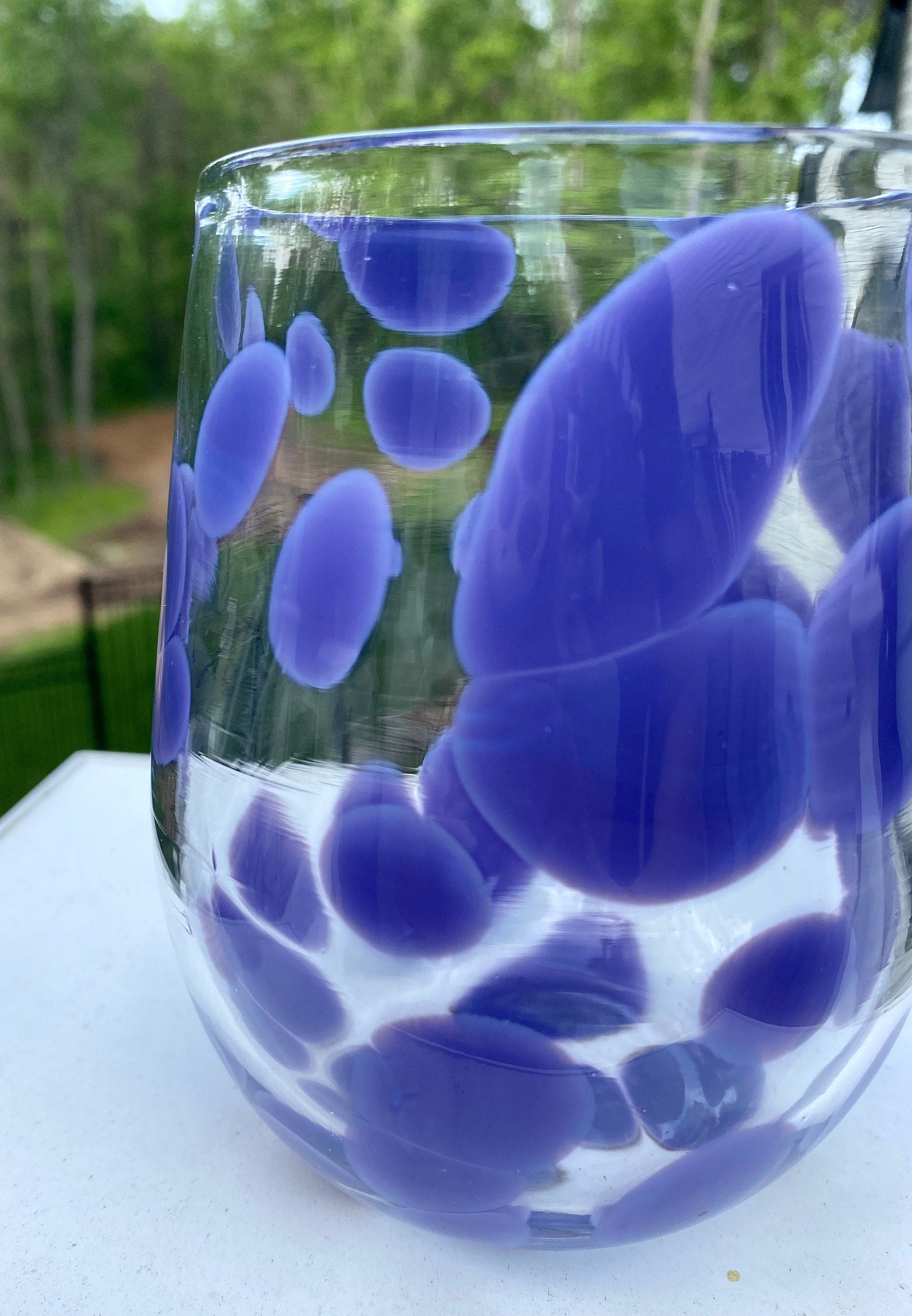 Hand Blown Glass: Purple Polka Dot Stemless Wine Glass - Etsy