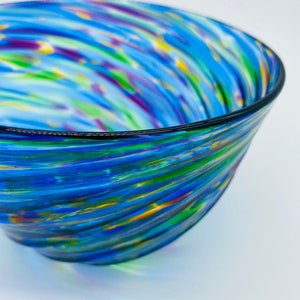 Hand Blown Glass: Blue Mix Optic Twist Bowl - Etsy