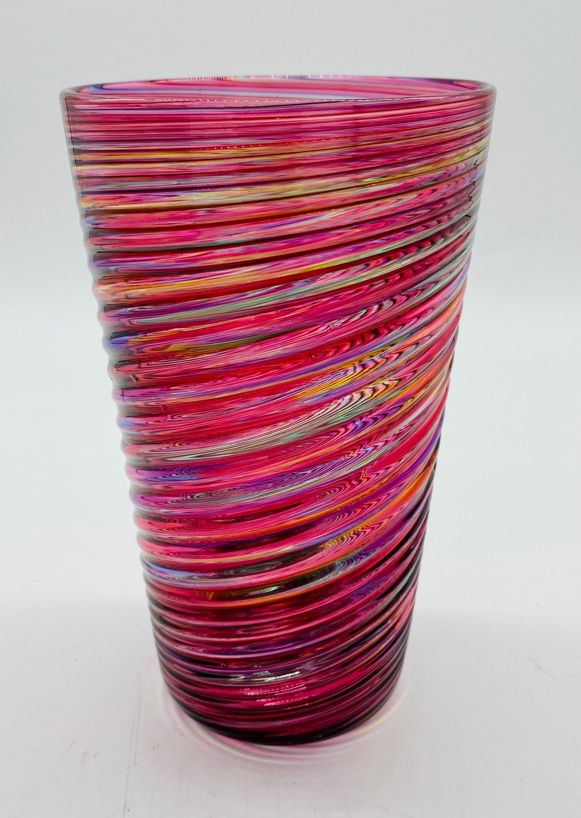 Hand Blown Glass: Pink Mix Optic Twist Pint Glass - Etsy