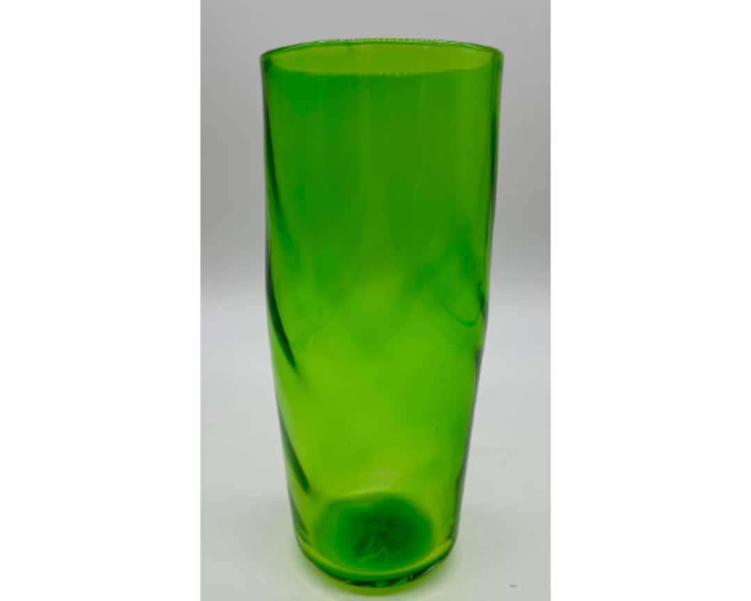 Hand Blown Glass: Green Optic Twist Tall Skinny Vase Made by Kevin ...