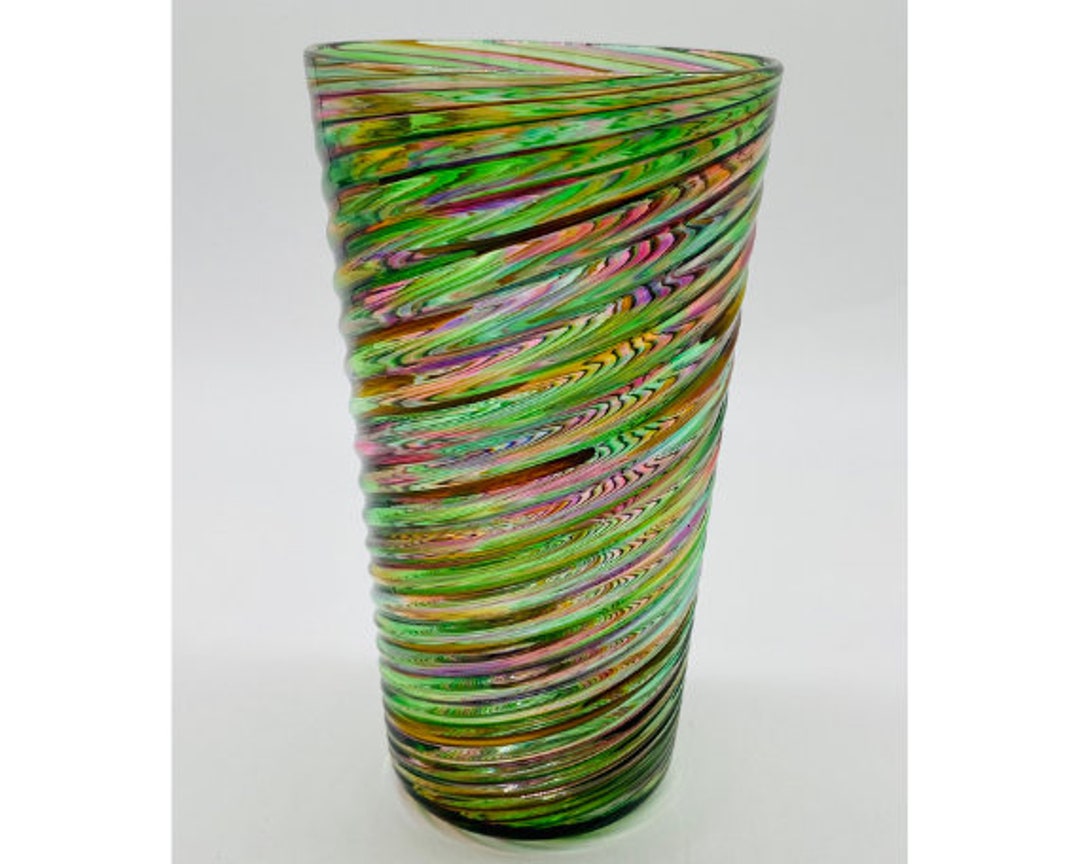 Hand Blown Glass: Green Mix Optic Twist Pint Glass - Etsy