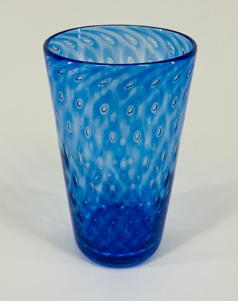Hand Blown Glass: Blue Bubble Pint Glass - Etsy