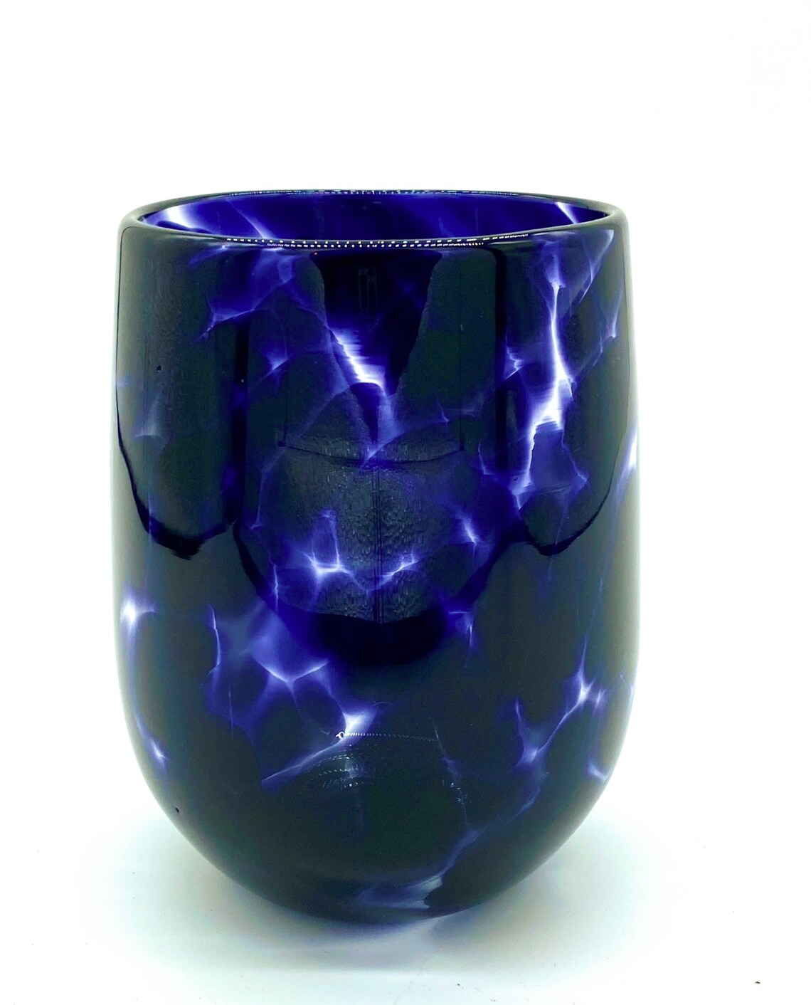 Hand Blown Glass: Indigo Purple Stemless Wine Glass - Etsy