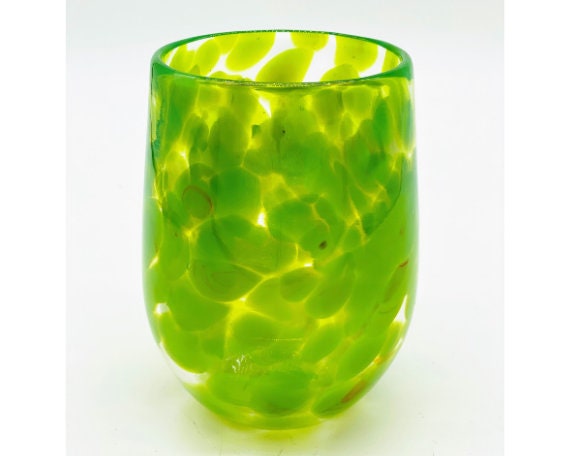 Hand Blown Glass: Lime Green Stemless Wine Glass - Etsy