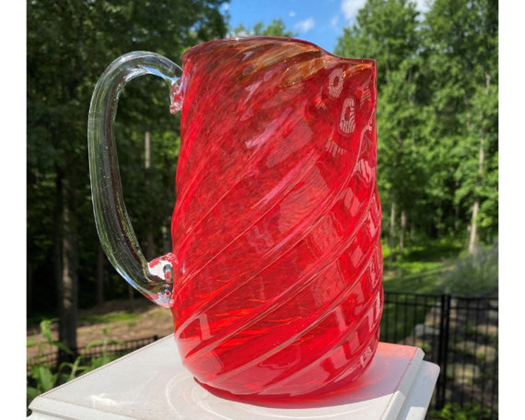 Hand Blown Glass: Red Optic Twist Pitcher - Etsy