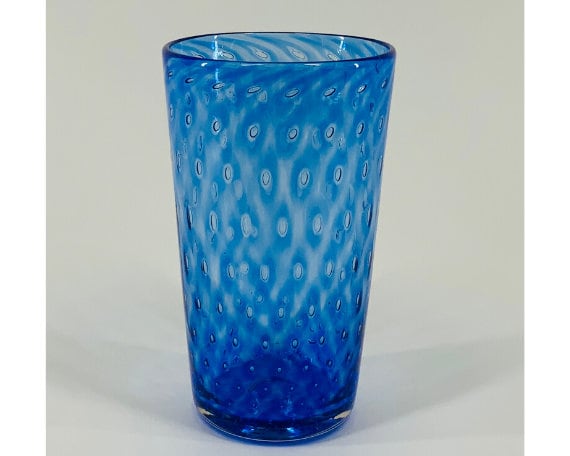 Hand Blown Glass: Blue Bubble Pint Glass | Etsy