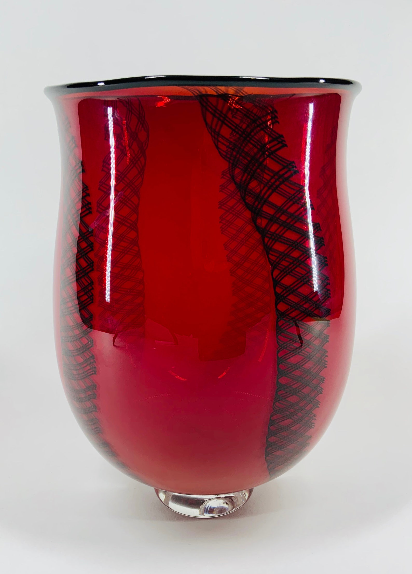Hand Blown Glass: Red and Black Cane Vase - Etsy