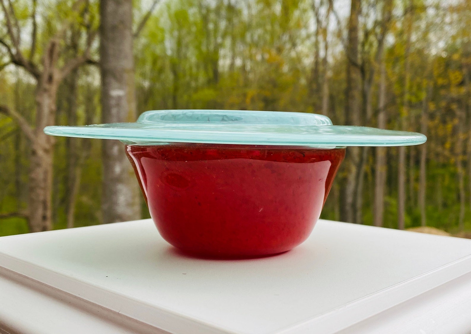 Hand Blown Glass: Red and Blue Rimmed Bowl | Etsy