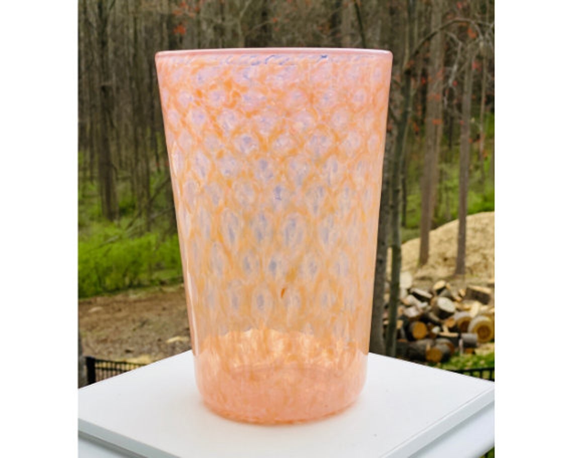 Hand Blown Peach Glass Vase - Etsy