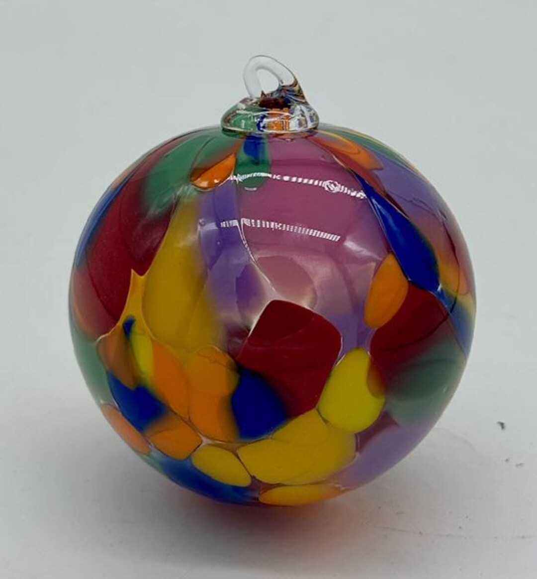 Hand Blown Glass: Rainbow Frit Mix Ornament - Etsy