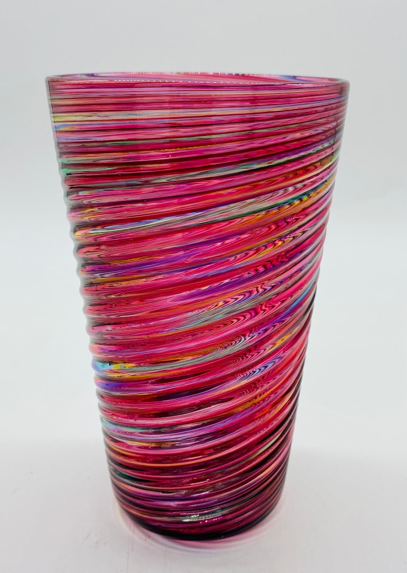 Hand Blown Glass: Pink Mix Optic Twist Pint Glass - Etsy