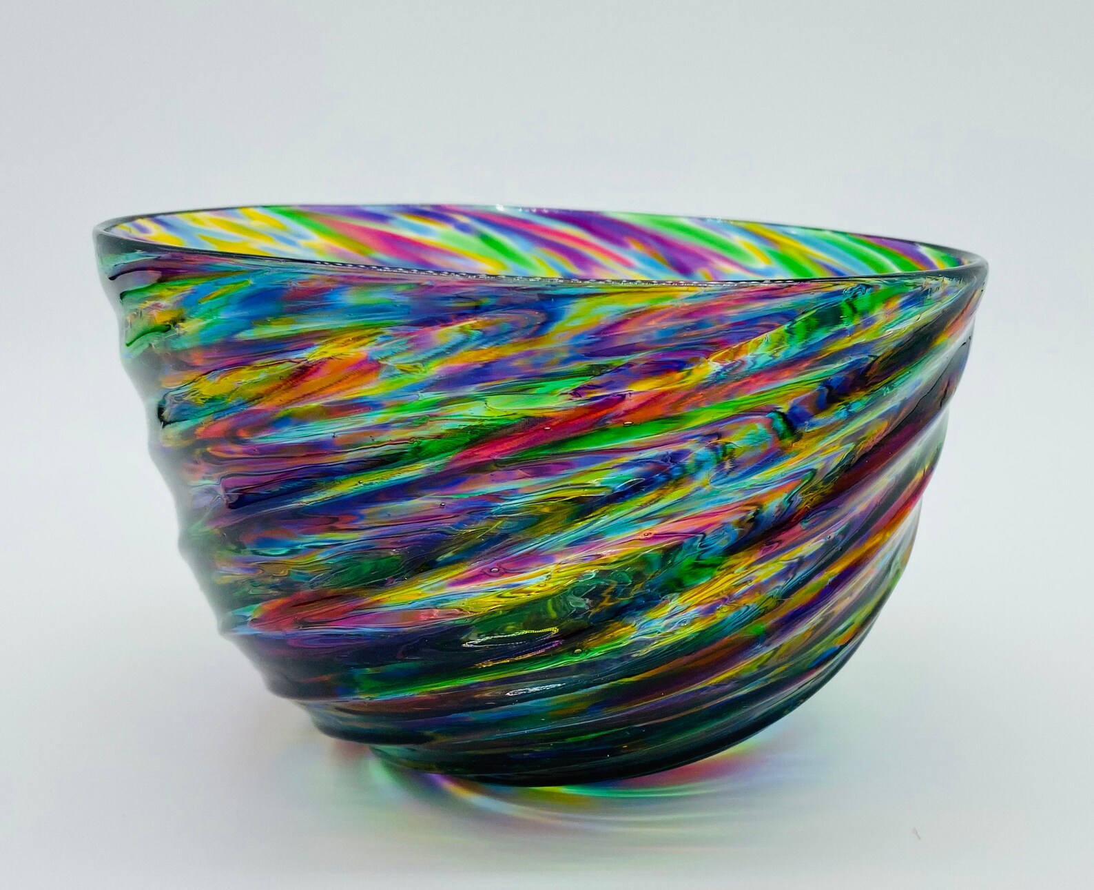 Hand Blown Glass: Purple Mix Optic Twist Bowl - Etsy