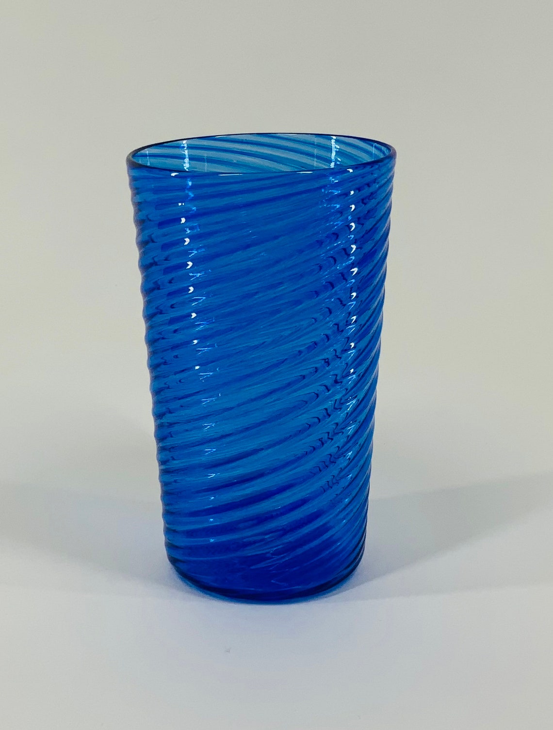 Hand Blown Glass: Blue Optic Twist Pint Glass - Etsy