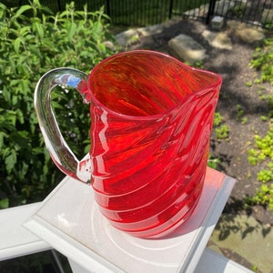 Hand Blown Glass: Red Optic Twist Pitcher - Etsy