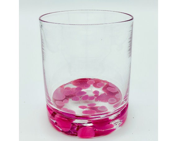 Hand Blown Glass: Pink Polka Dot Rocks Glass - Etsy
