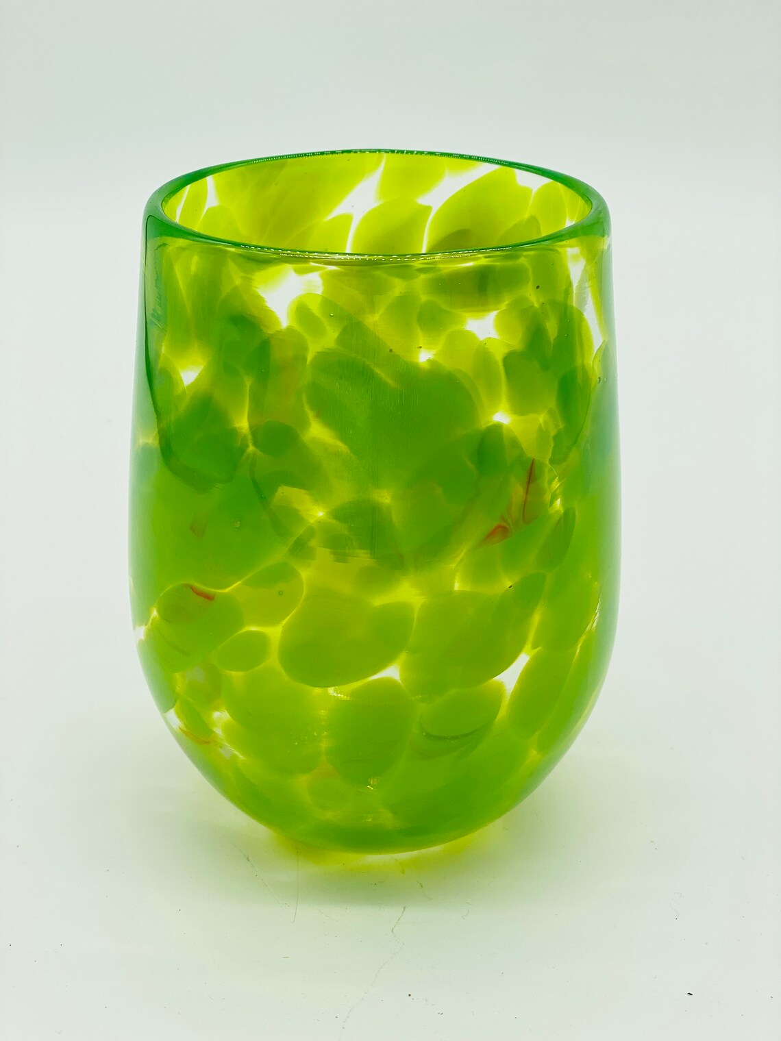 Hand Blown Glass: Lime Green Stemless Wine Glass | Etsy