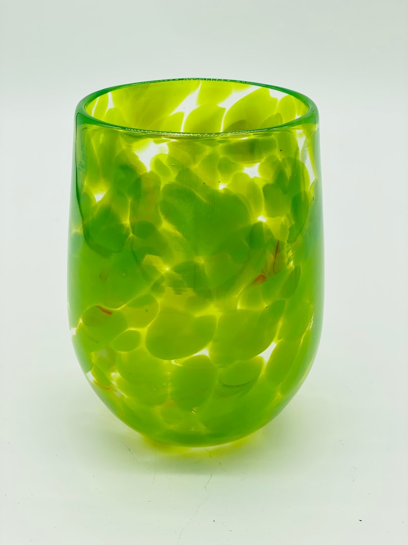 Hand Blown Glass: Lime Green Stemless Wine Glass - Etsy