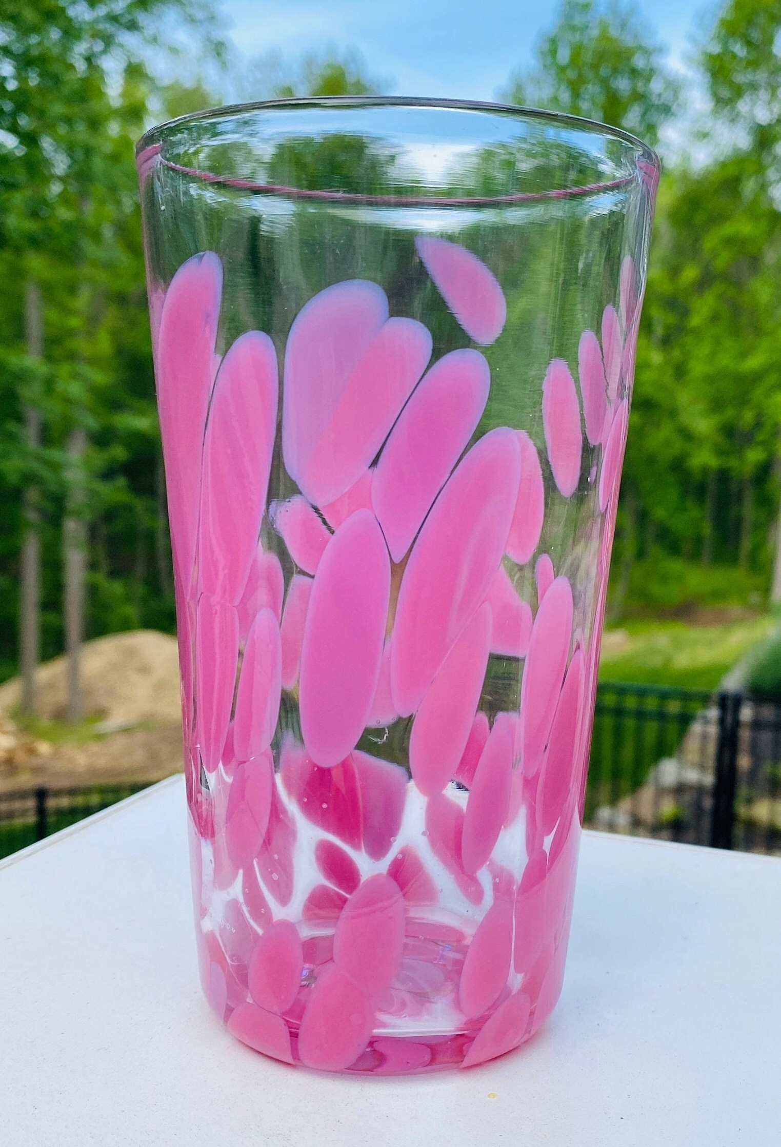 Hand Blown Glass: Pink Polka Dot Pint Glass | Etsy
