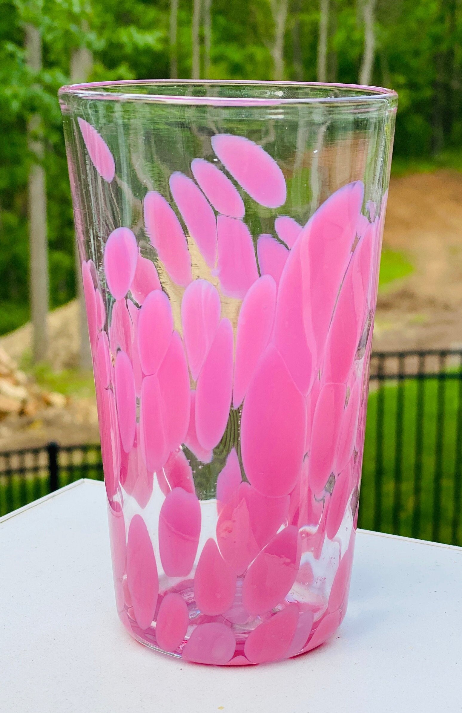 Hand Blown Glass: Pink Polka Dot Pint Glass | Etsy