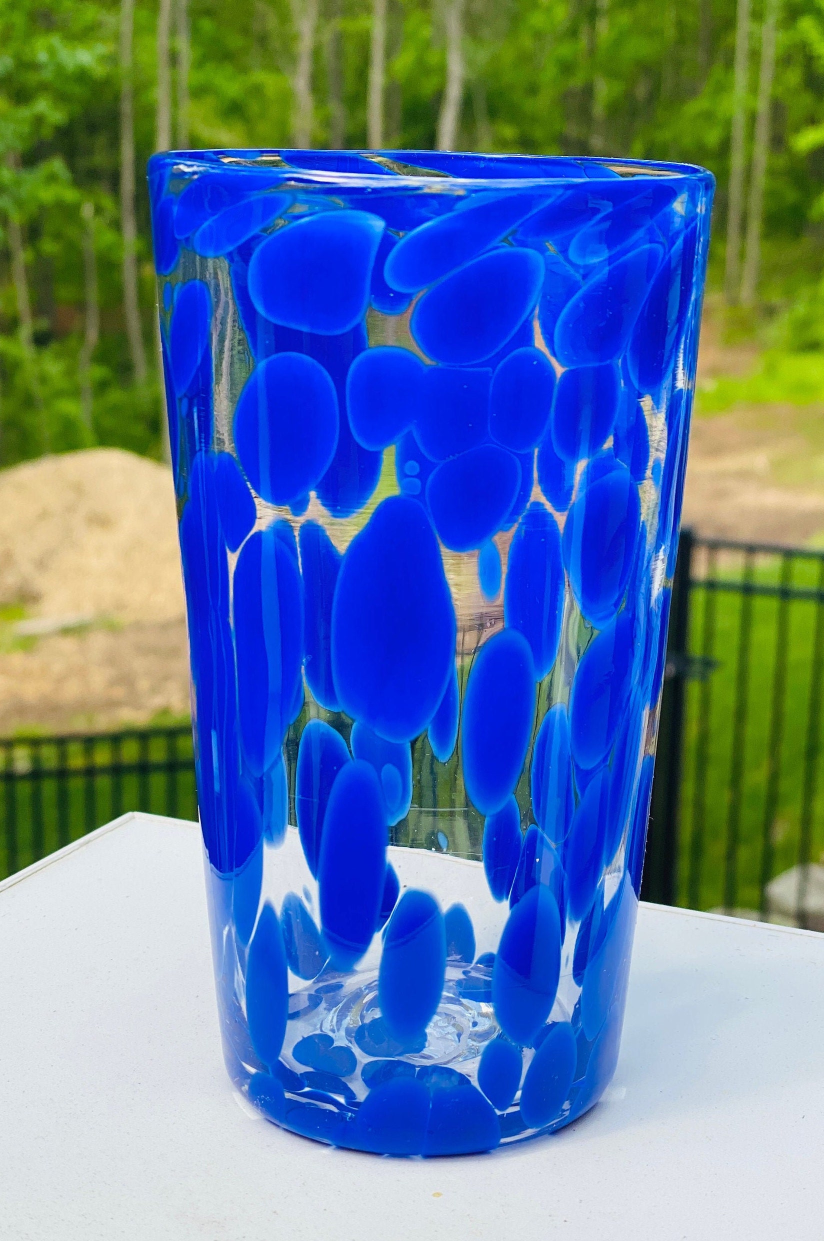Hand Blown Glass: Blue Polka Dot Pint Glass - Etsy