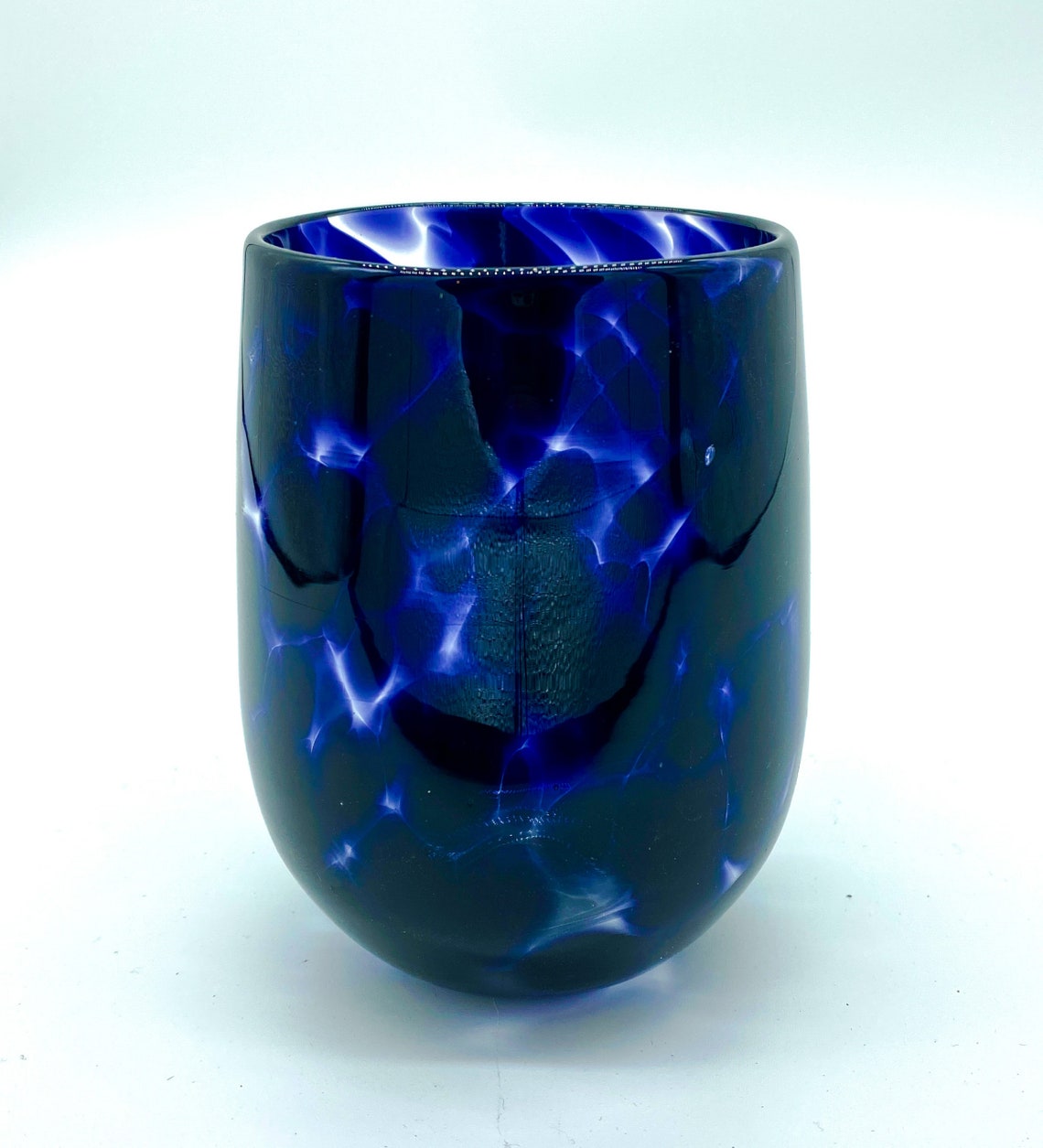 Hand Blown Glass: Indigo Purple Stemless Wine Glass - Etsy