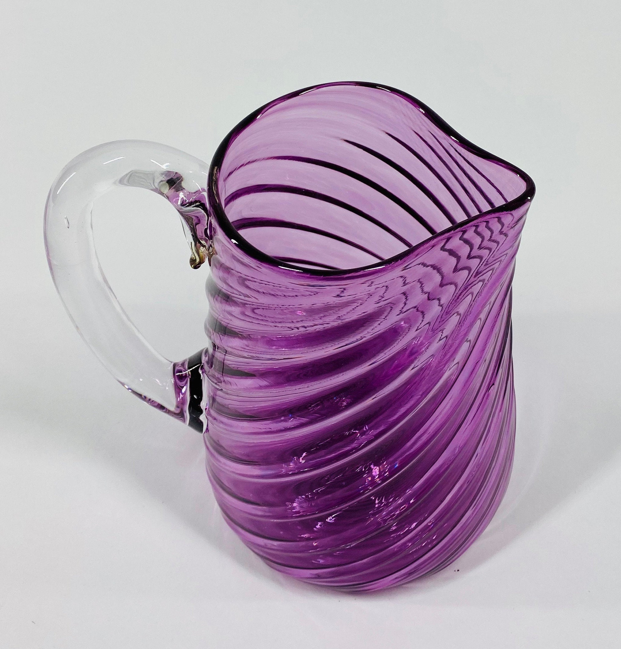 Hand Blown Glass: Purple Optic Twist Pitcher - Etsy