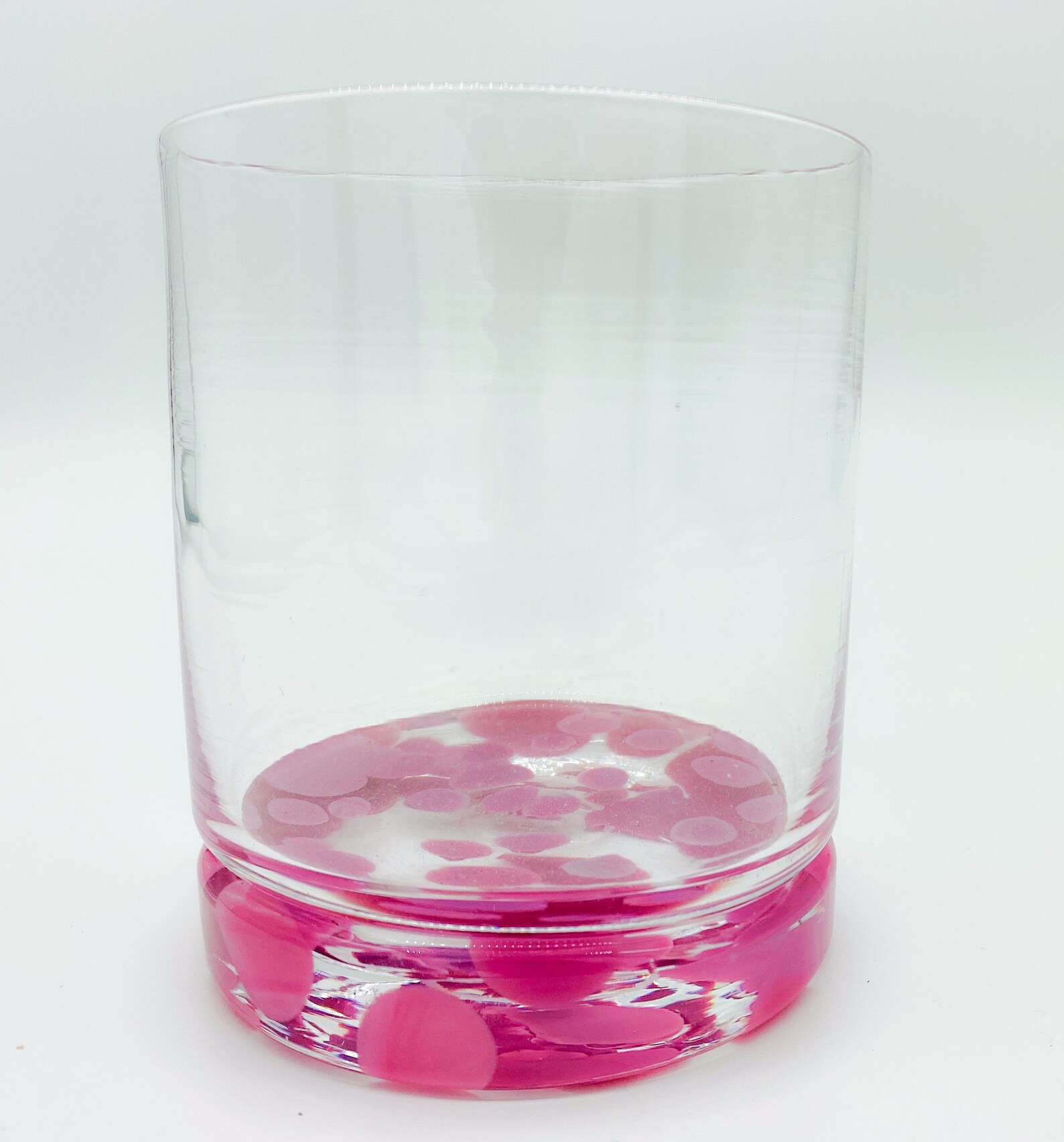 Hand Blown Glass: Pink Polka Dot Rocks Glass - Etsy