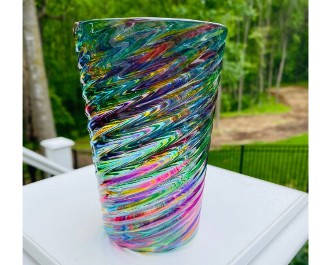 Hand Blown Glass: Purple Mix Optic Twist Pint Glass | Etsy