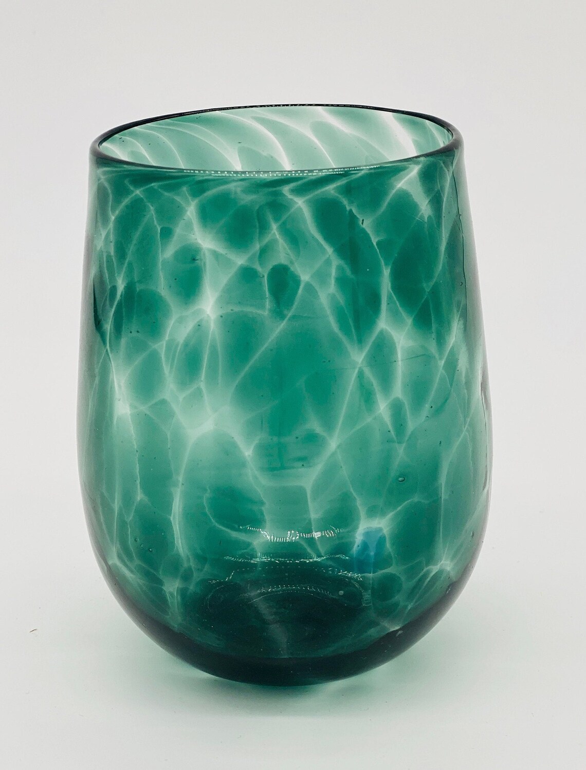 Hand Blown Glass: Steel Grey green Stemless Wine Glass | Etsy