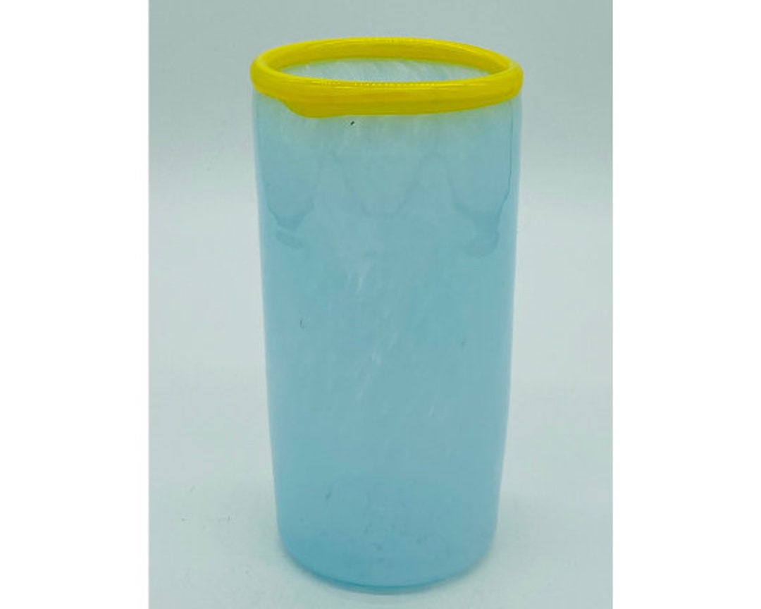 Hand Blown Glass: Light Blue Tumbler With Yellow Lip Wrap- Made by ...
