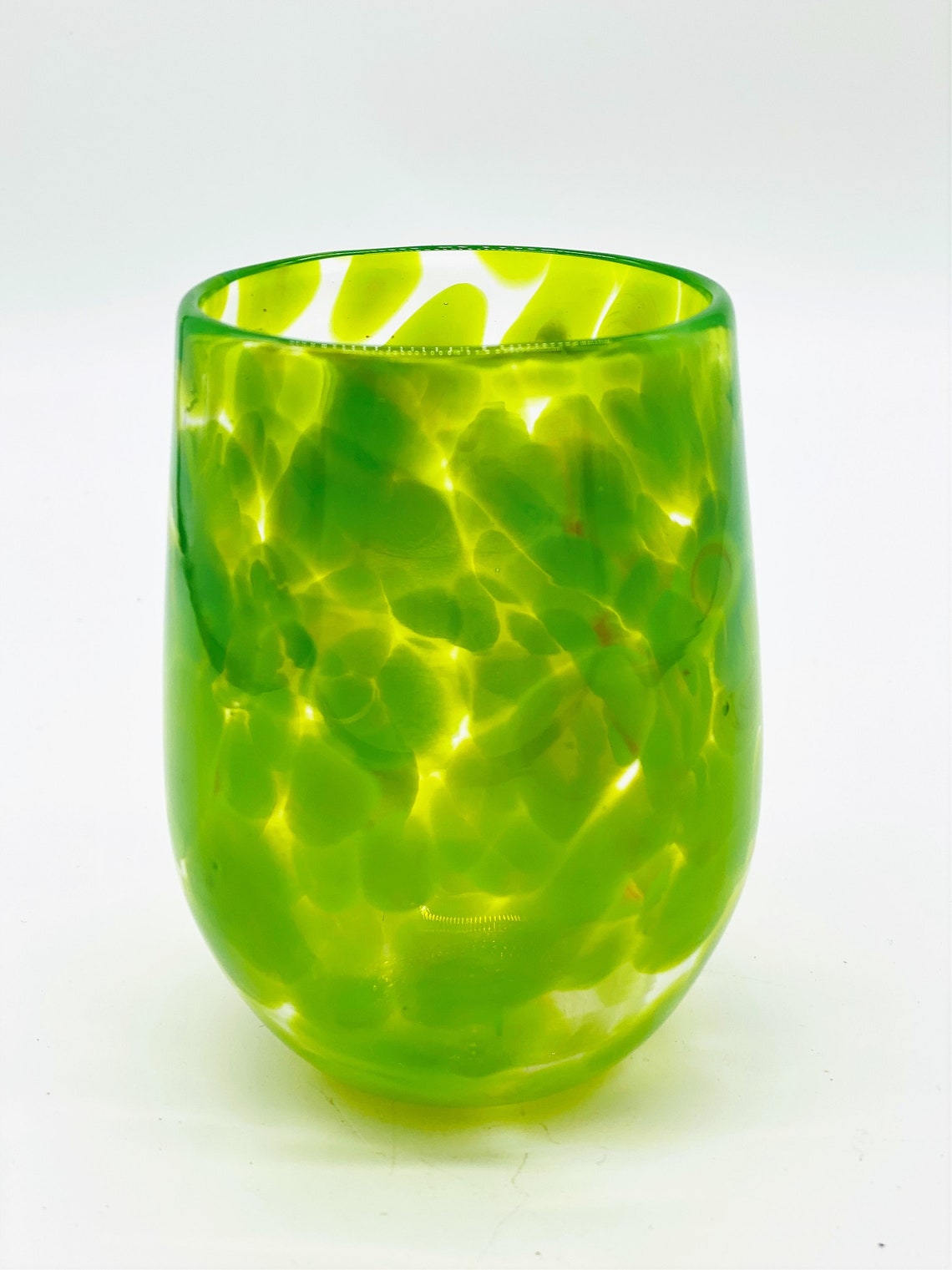 Hand Blown Glass: Lime Green Stemless Wine Glass | Etsy