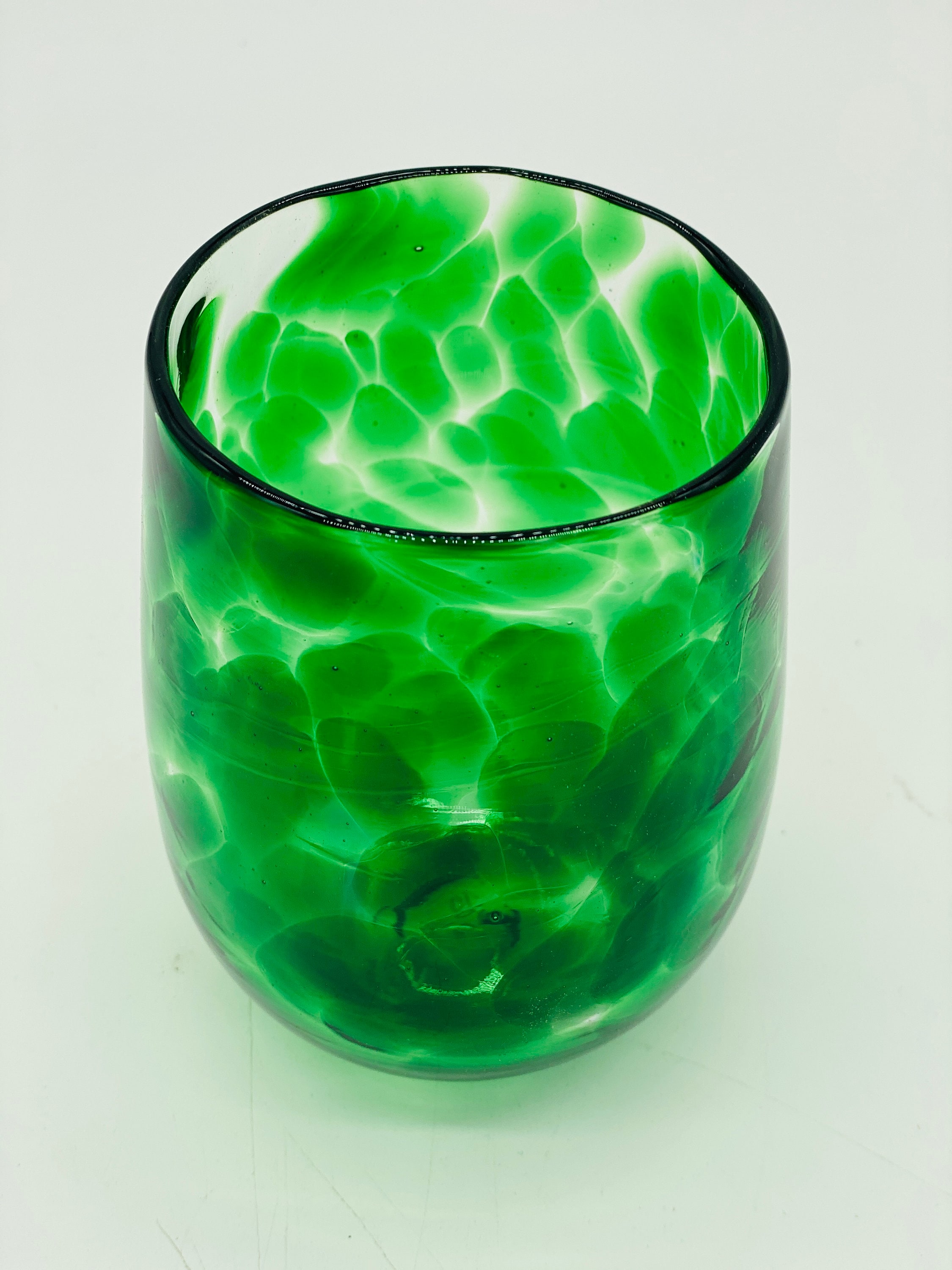 Hand Blown Glass: Emerald Green Stemless Wine Glass | Etsy