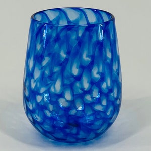 Hand Blown Glass: Blue Double Optic Stemless Wine Glass - Etsy