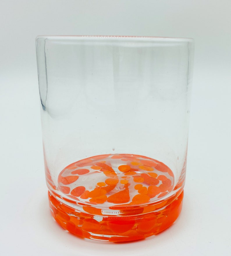 Hand Blown Glass: Orange Polka Dot Rocks Glass - Etsy