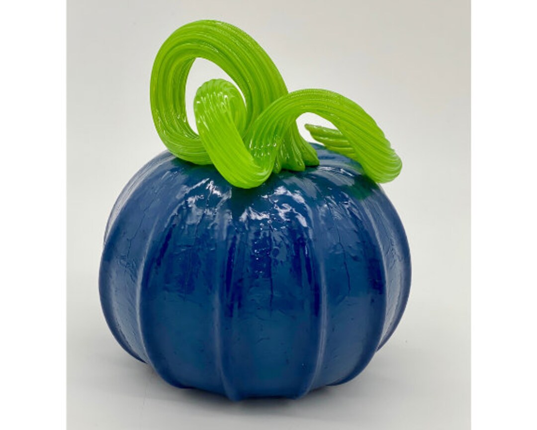 Hand Blown Glass: Steel Blue Pumpkin - Etsy