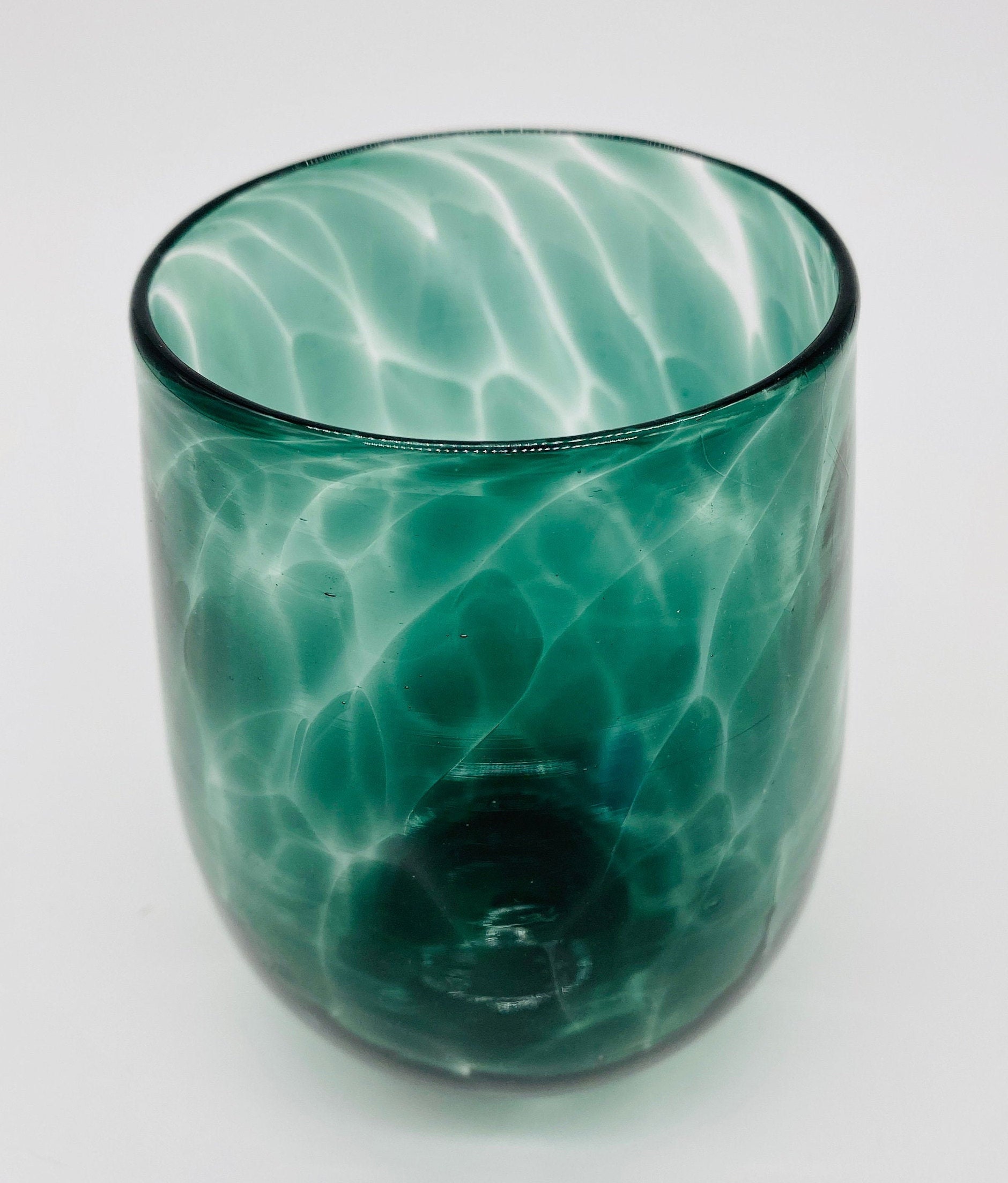 Hand Blown Glass: Steel Grey green Stemless Wine Glass - Etsy