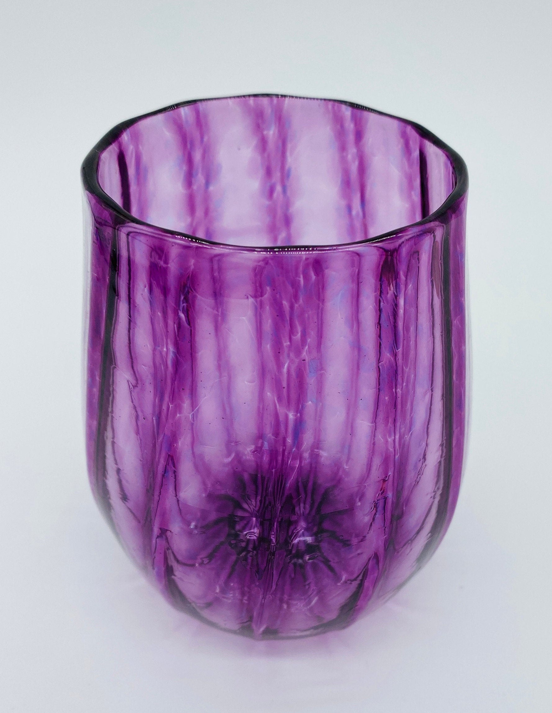 Hand Blown Glass: Purple Straight Optic Stemless Wine Glass - Etsy
