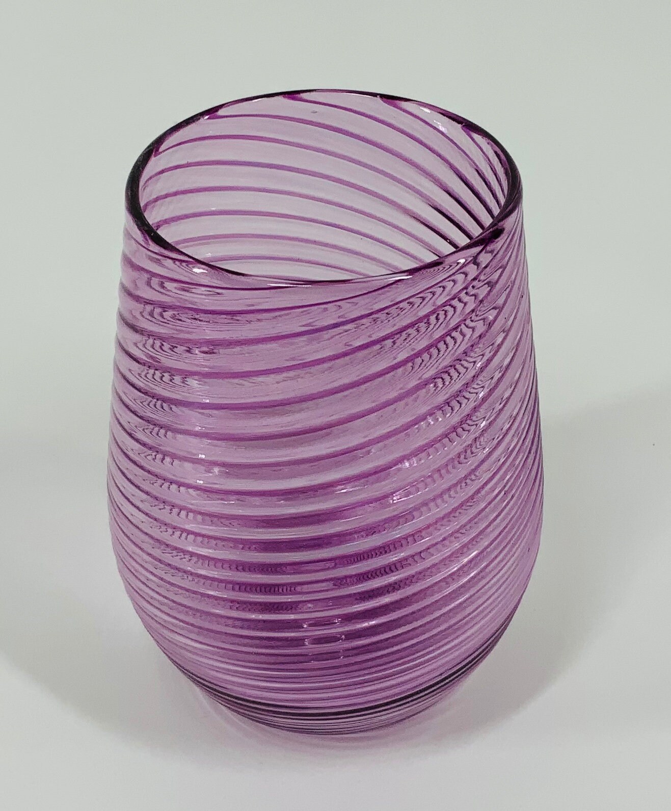 Hand Blown Glass: Purple Optic Twist Stemless Wine Glass - Etsy