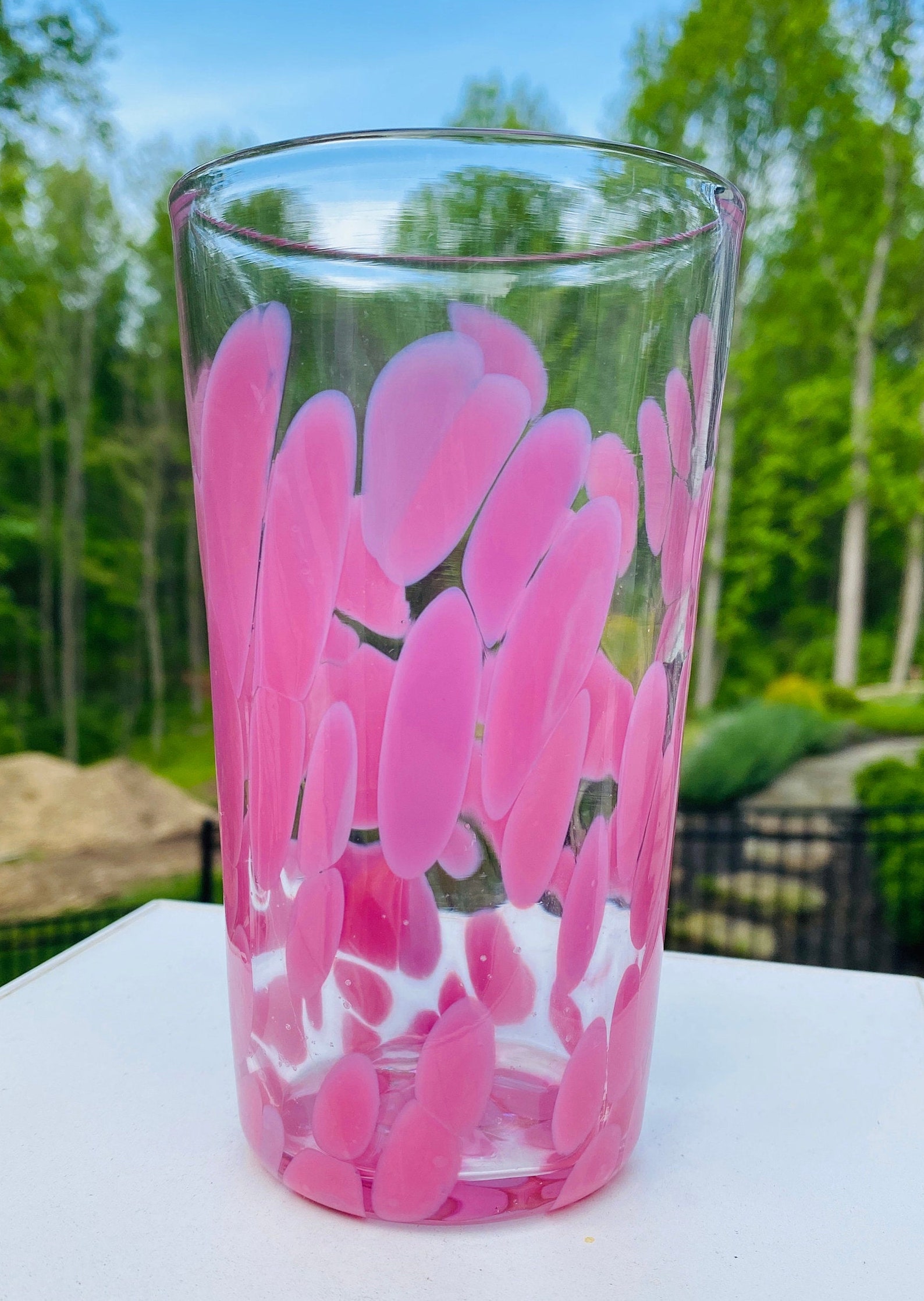 Hand Blown Glass: Pink Polka Dot Pint Glass | Etsy