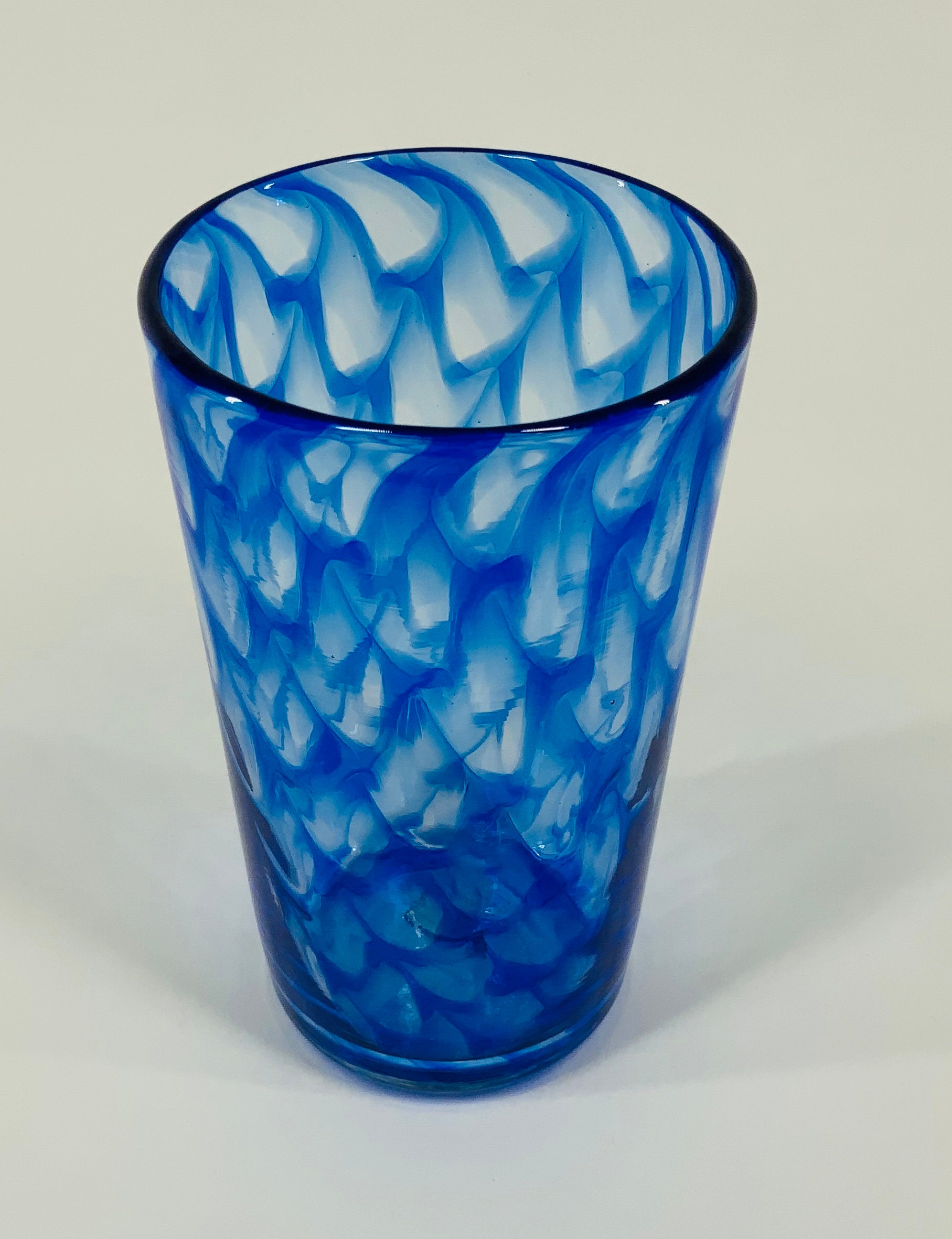 Hand Blown Glass: Blue Double Optic Pint Glass - Etsy
