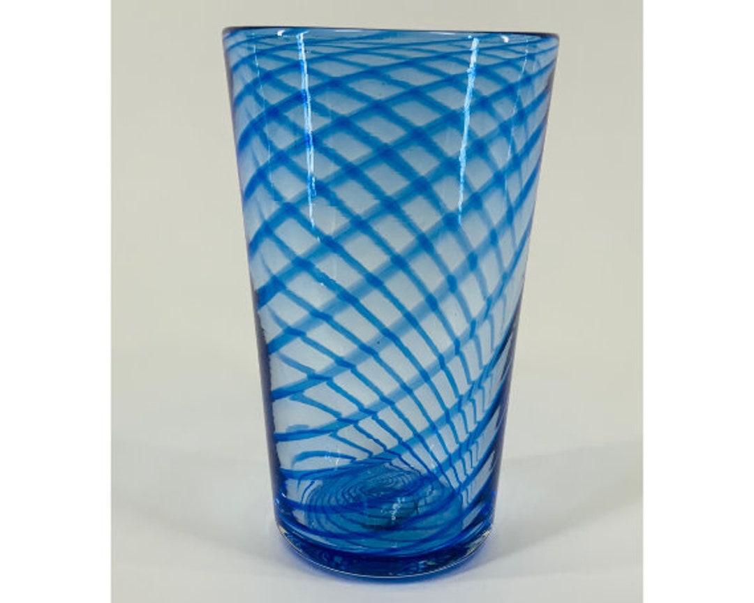 Hand Blown Glass: Blue Optic Twist Pint Glass - Etsy