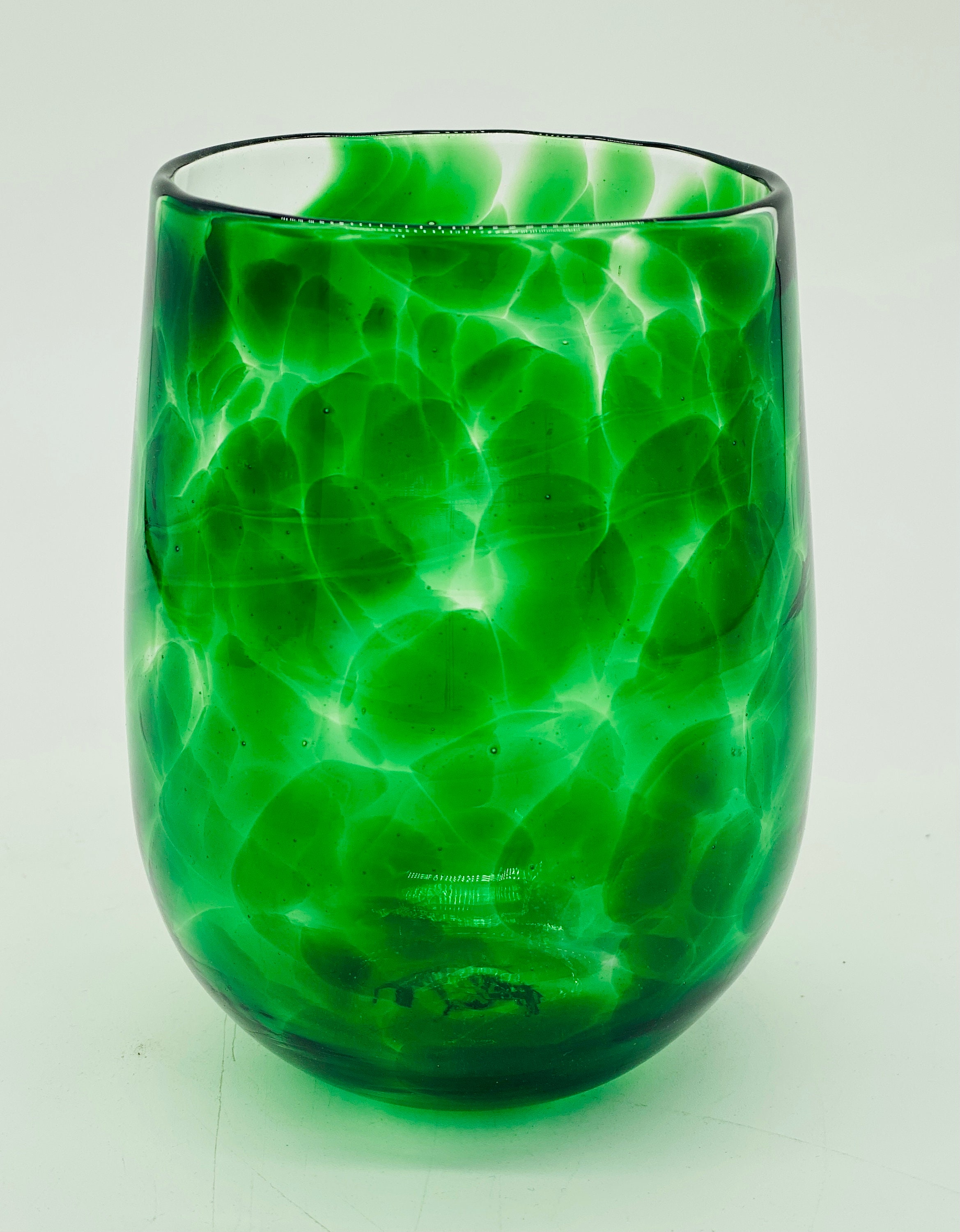 Hand Blown Glass: Emerald Green Stemless Wine Glass - Etsy