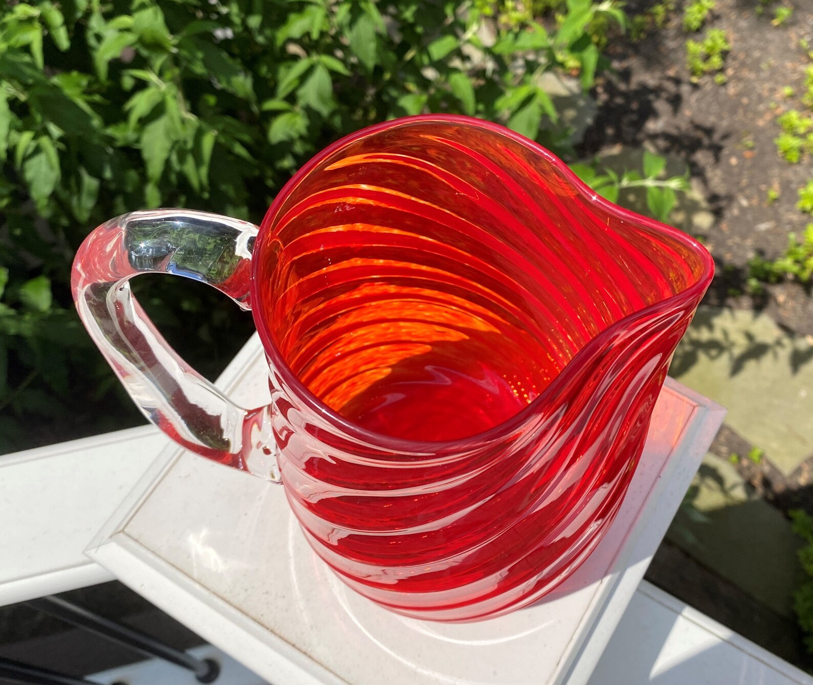 Hand Blown Glass: Red Optic Twist Pitcher - Etsy