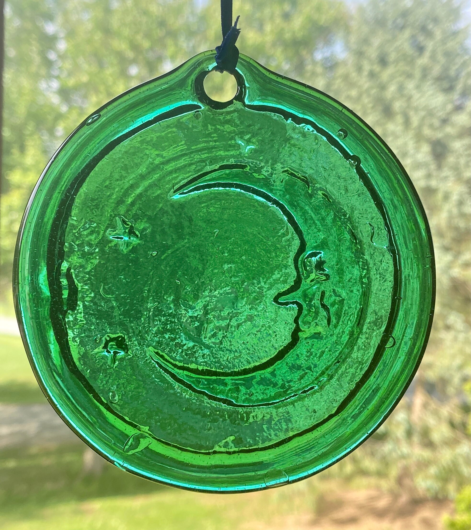 Glass Suncatcher: Green Crescent Moon - Etsy