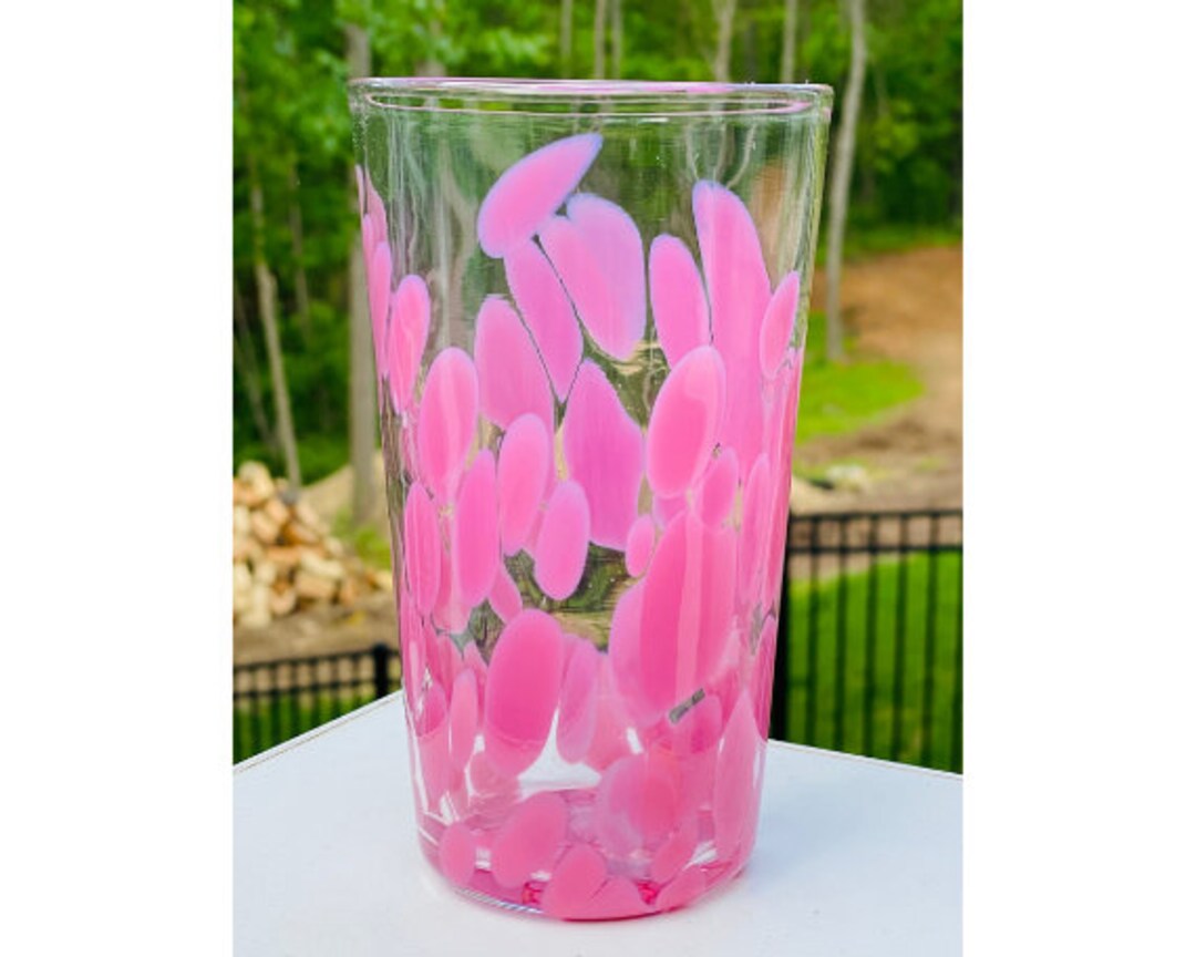 Hand Blown Glass: Pink Polka Dot Pint Glass - Etsy