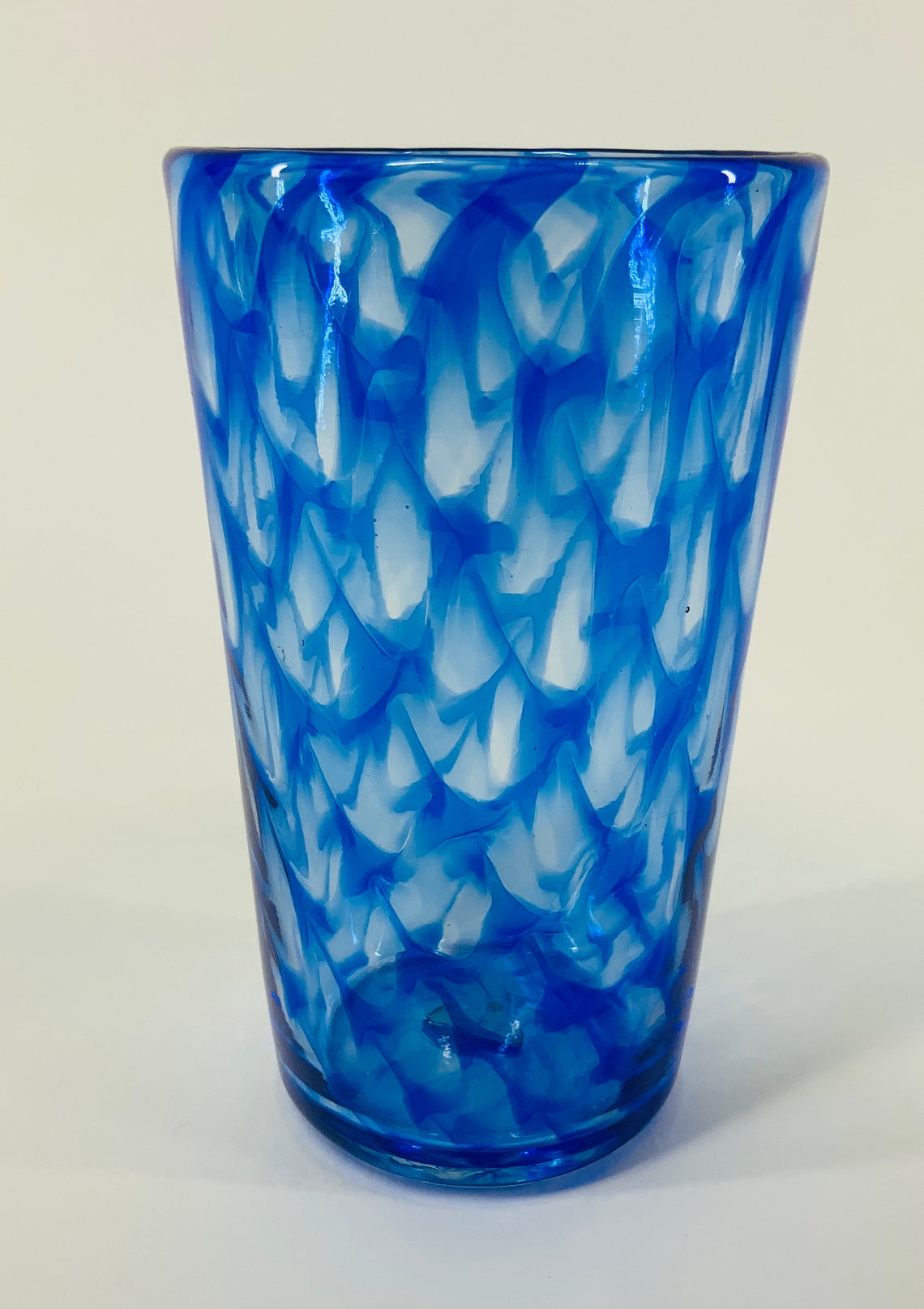 Hand Blown Glass: Blue Double Optic Pint Glass - Etsy