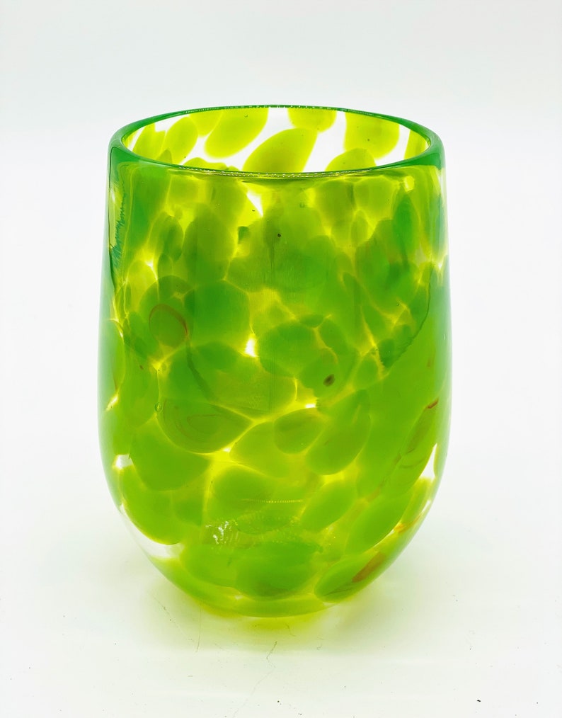 Hand Blown Glass: Lime Green Stemless Wine Glass - Etsy