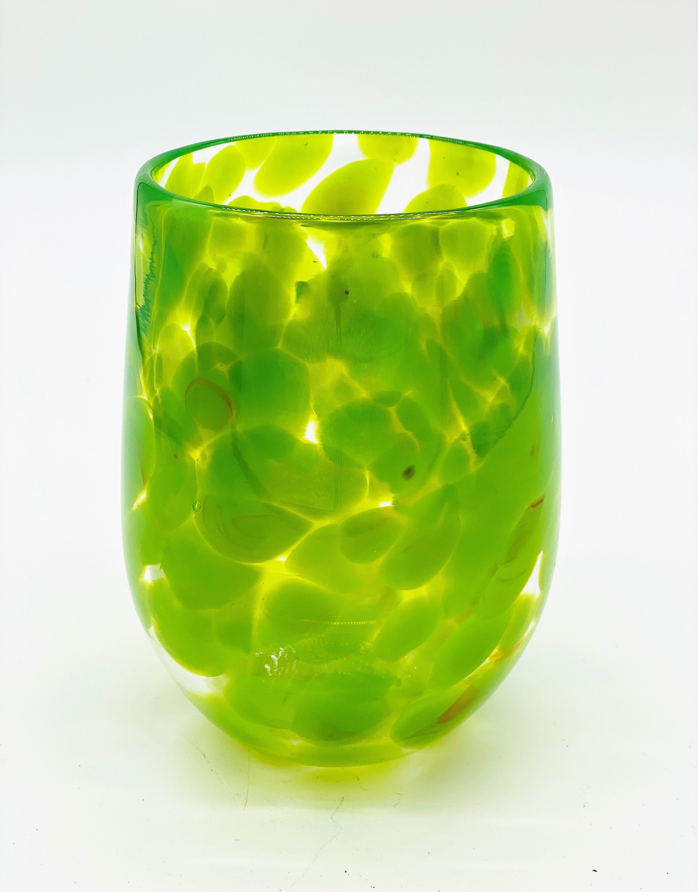 Hand Blown Glass: Lime Green Stemless Wine Glass - Etsy