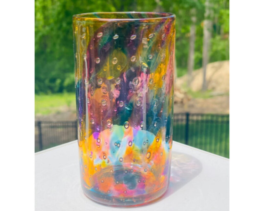 Hand Blown Glass: Orange Mix Bubble Tumbler - Etsy